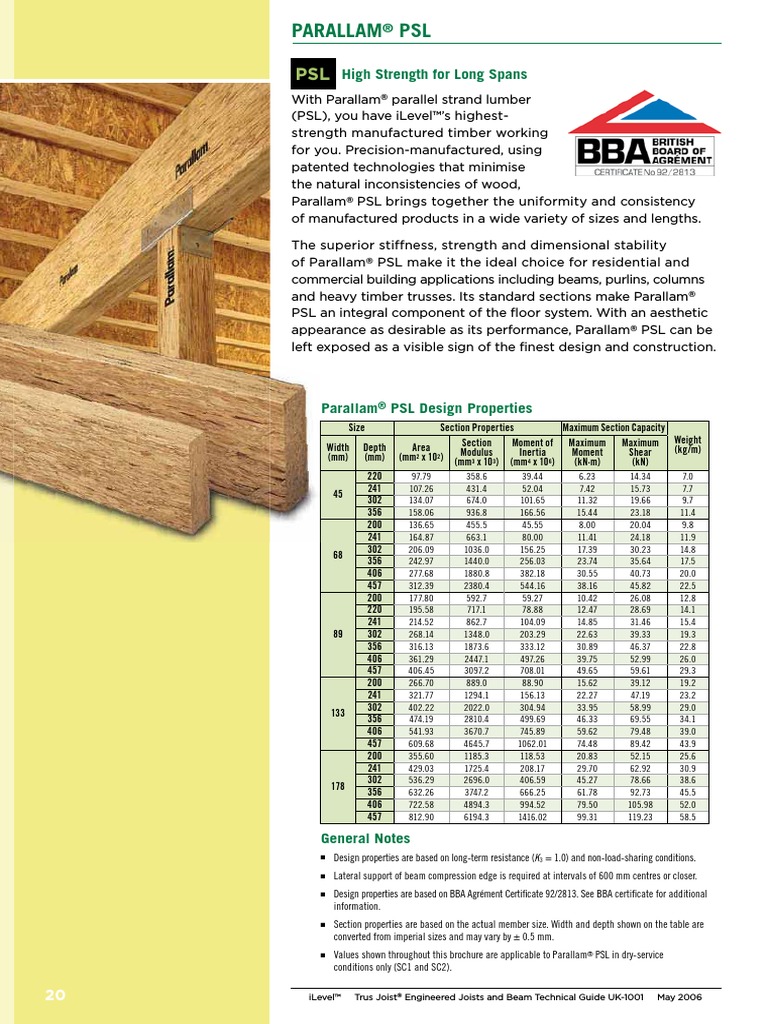 Parallam PSL: High Strength For Long Spans | PDF | Column | Bending