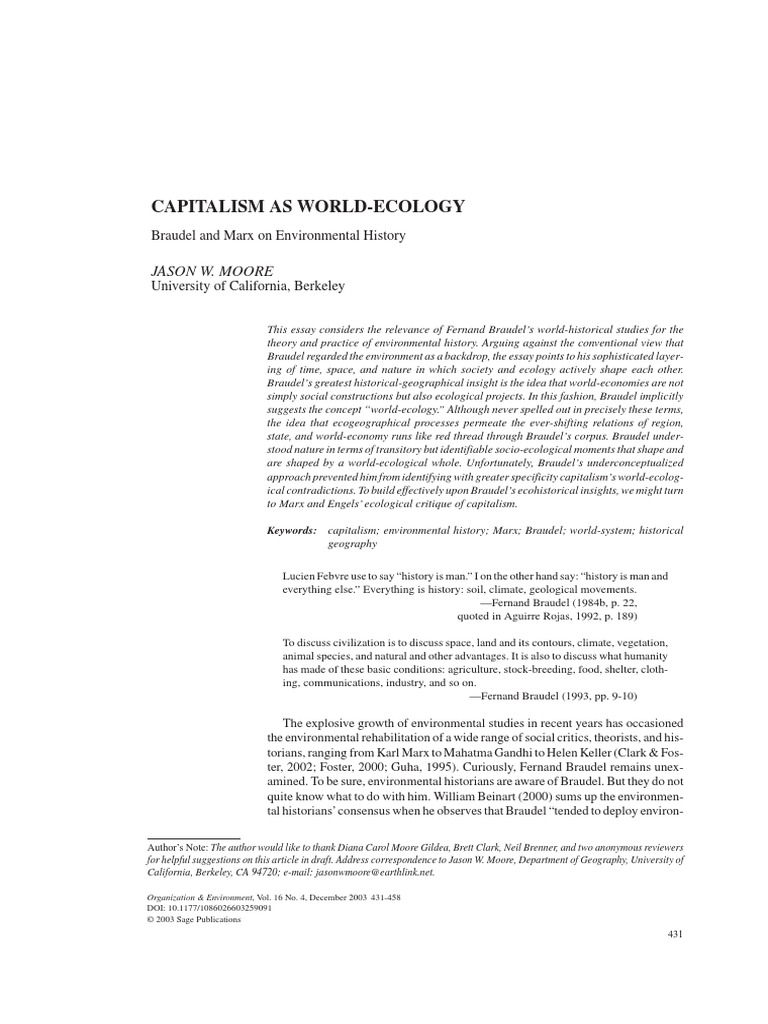 World Ecology Braudel Marx | PDF | Capitalism | Environmental History