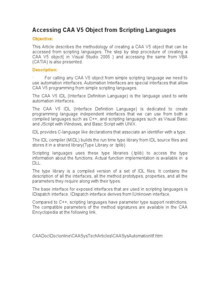 Accessing CAA V5 Object From Scripting Languages | PDF | Scripting Language | Interface (Computing)