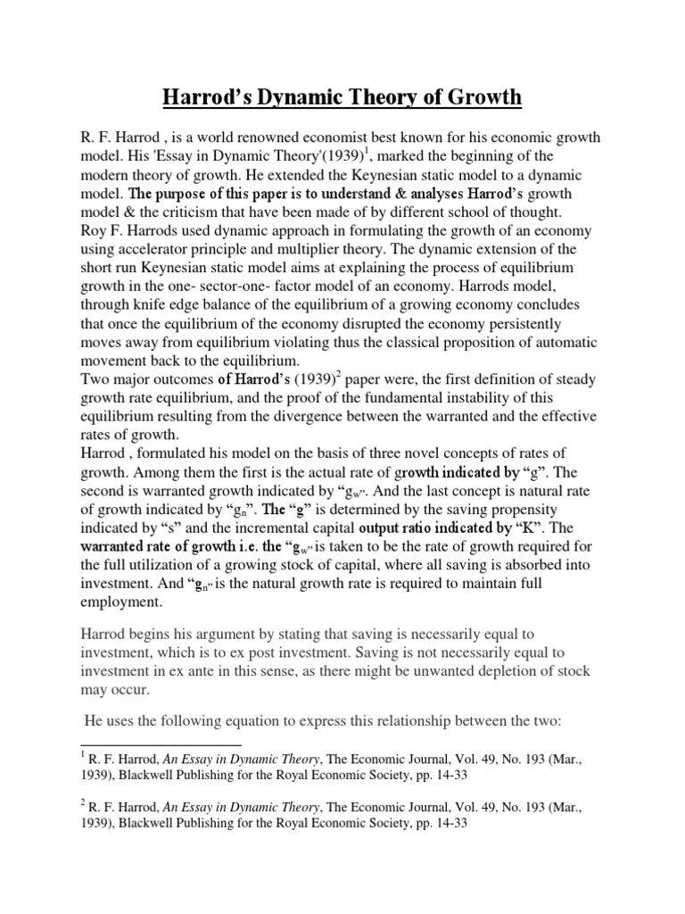 Harrod's Dynamic Growth Theory Explained | PDF | Economic Growth ...