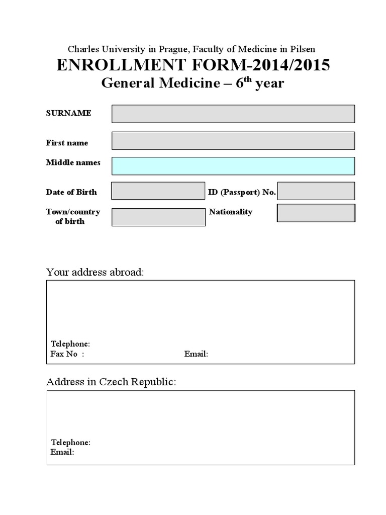 Enrollment Form 2014-2015 | PDF | Life Sciences | Medical Specialties