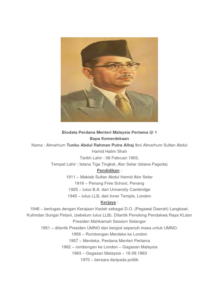 Biodata Perdana Menteri Malaysia Pertama | PDF