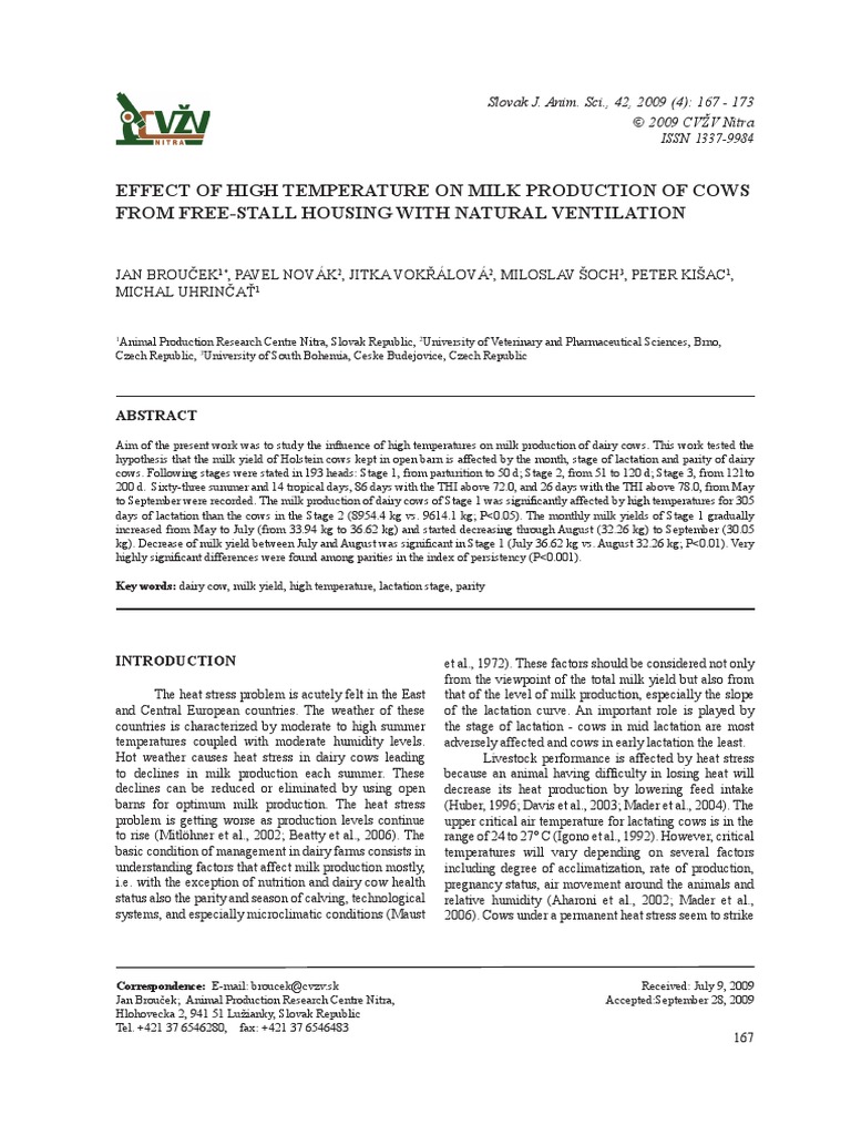 Effect of High Temperature On Milk Production of Cows From Free-Stall ...