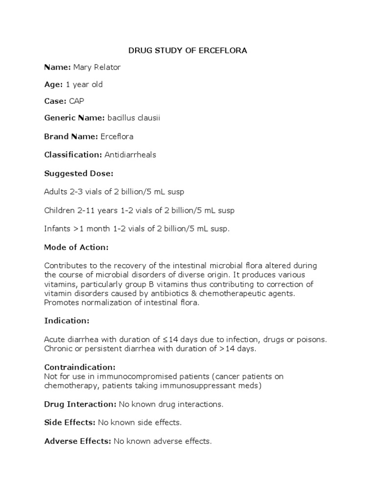 Erceflora Dosage and Uses for Adults | PDF | Adverse Effect | Dose ...