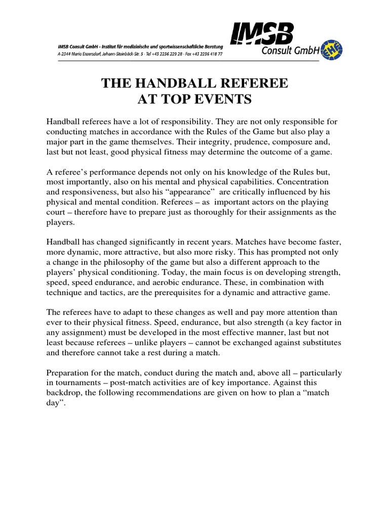 The Handball Referee at Top Events | PDF | Lunch | Food And Drink