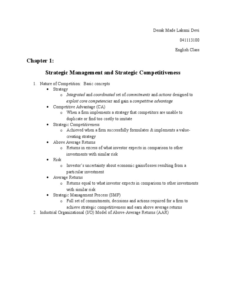 Strategic Management and Strategic Competitiveness: Exploit Core ...