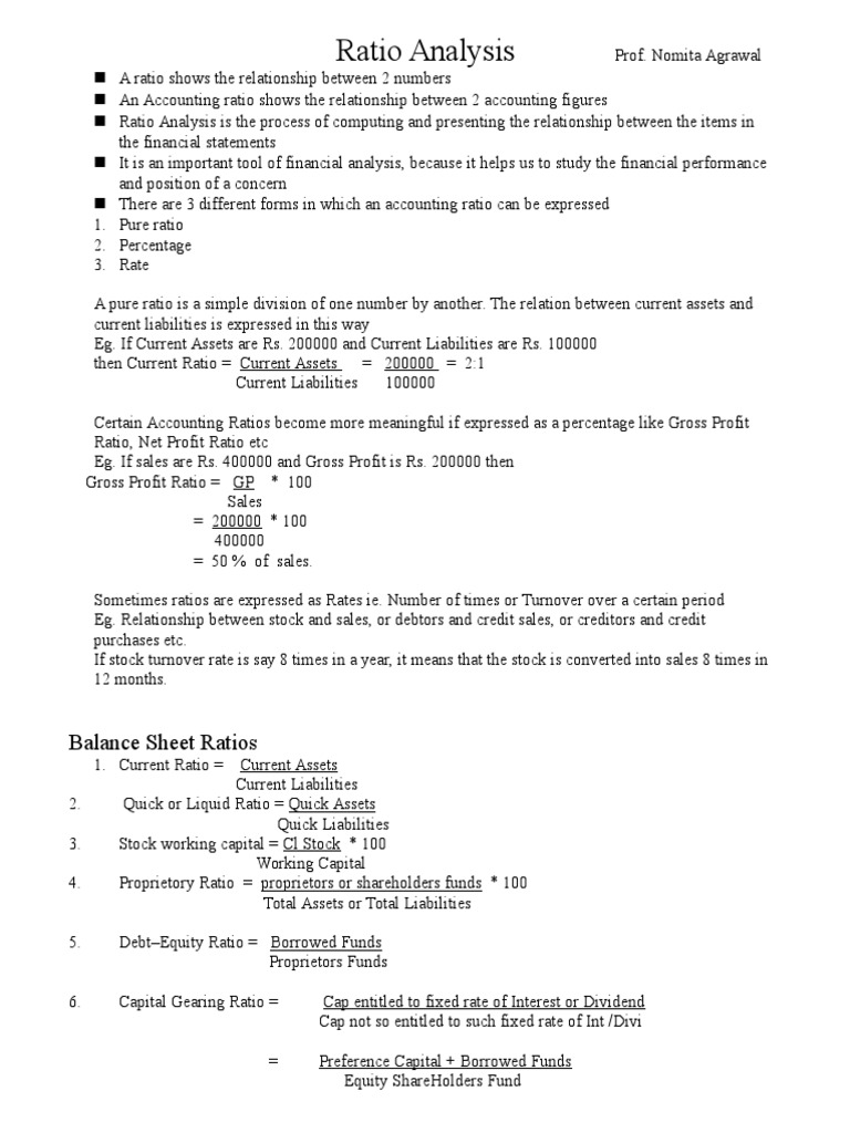 Ratio Analysis, Formulae | PDF | Business | Financial Accounting