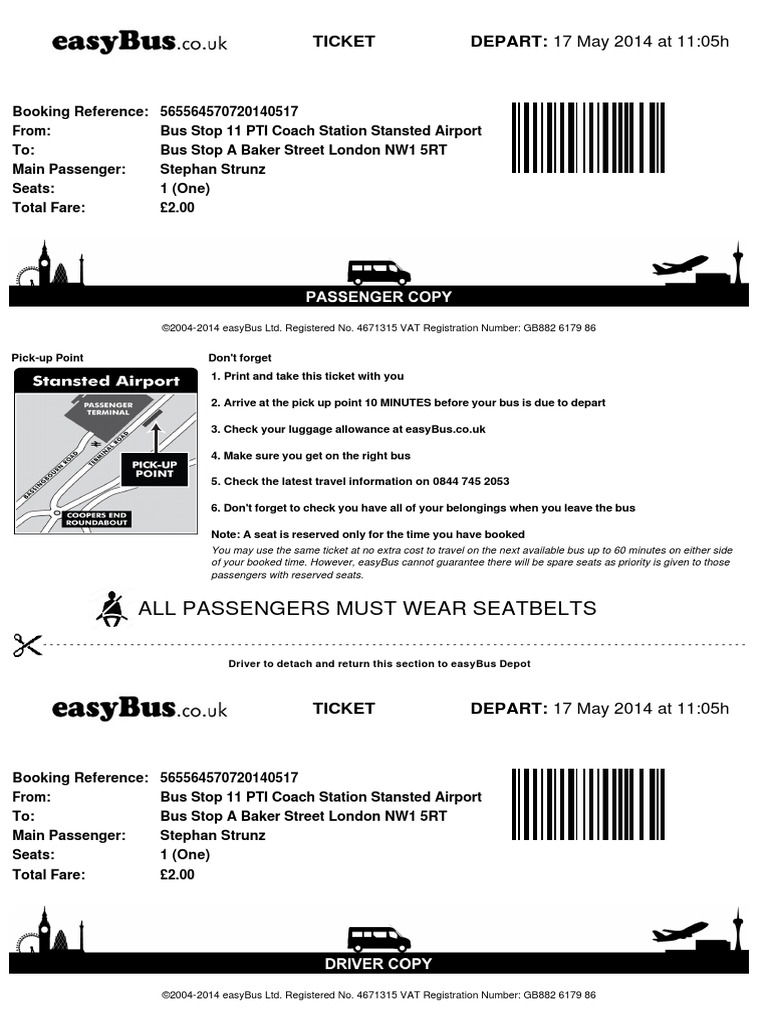 EasyBus ticket details for two journeys | PDF | Ticket (Admission) | Bus
