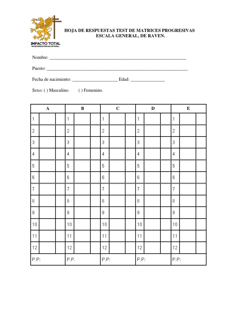 Hoja de Respuestas Test Raven