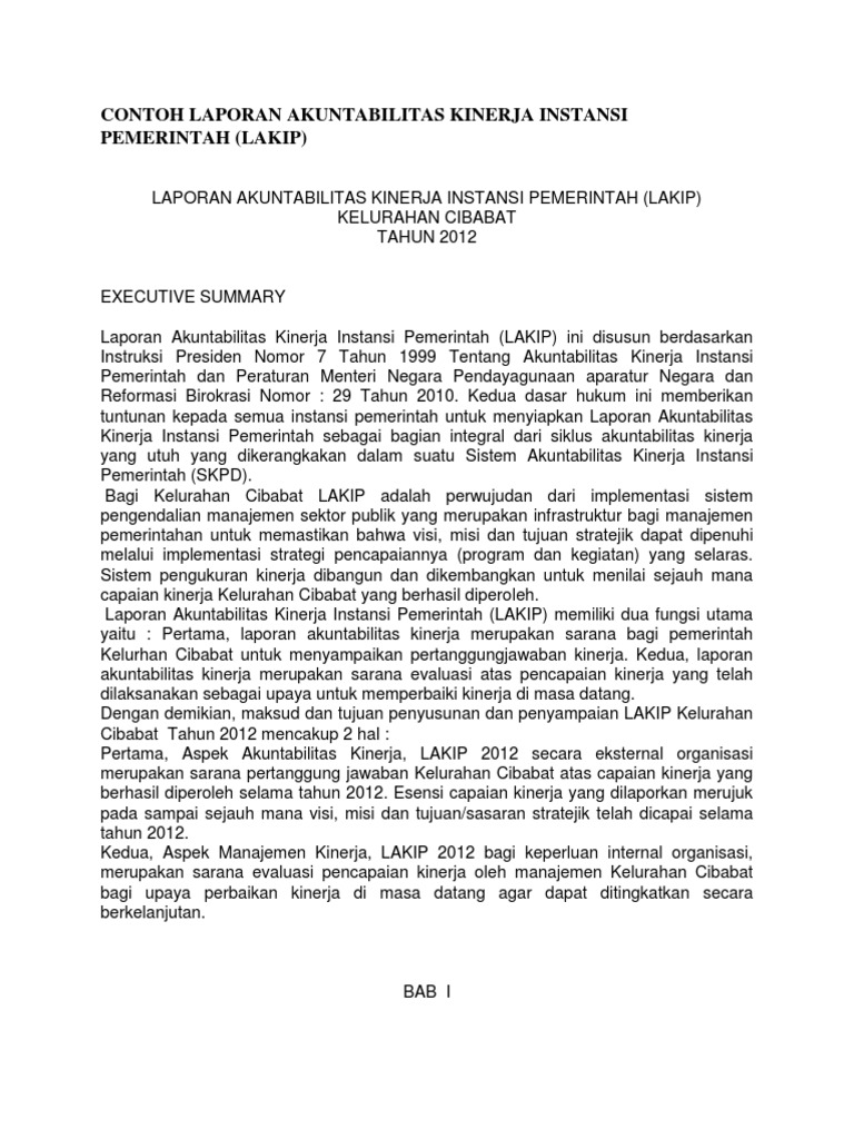 Contoh LAKIP Kelurahan Cibabat 2012 | PDF