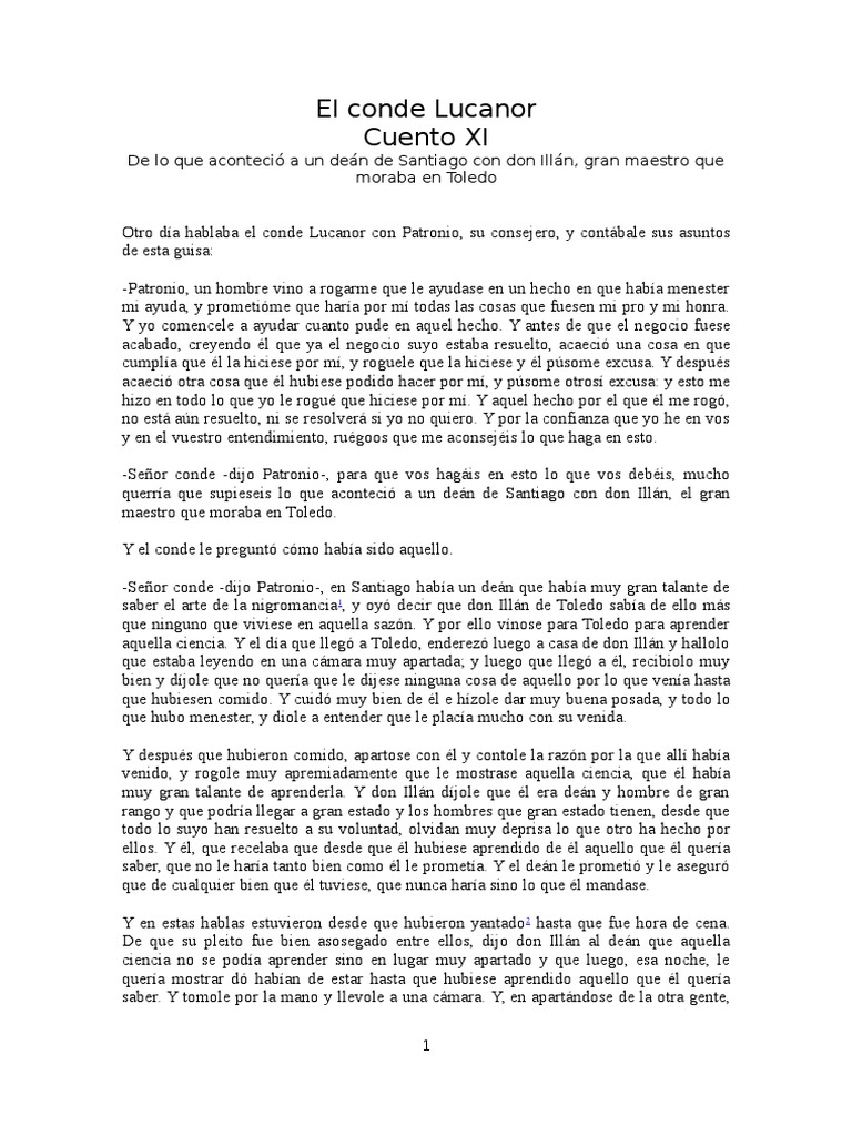 El Conde Lucanor - Cuento XI - de Lo Que Aconteció A Un Deán de ...
