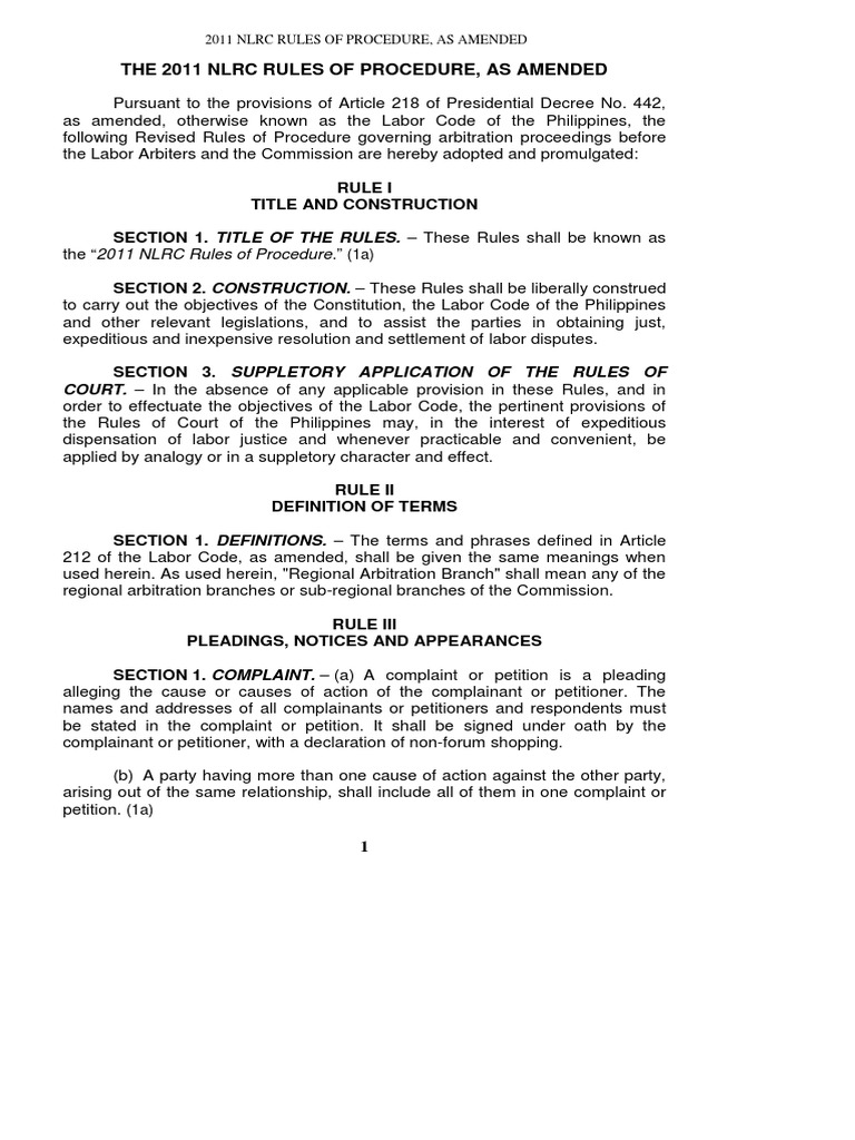 2011 NLRC Rules Rules of Procedure (2014) | PDF | Arbitration | Pleading