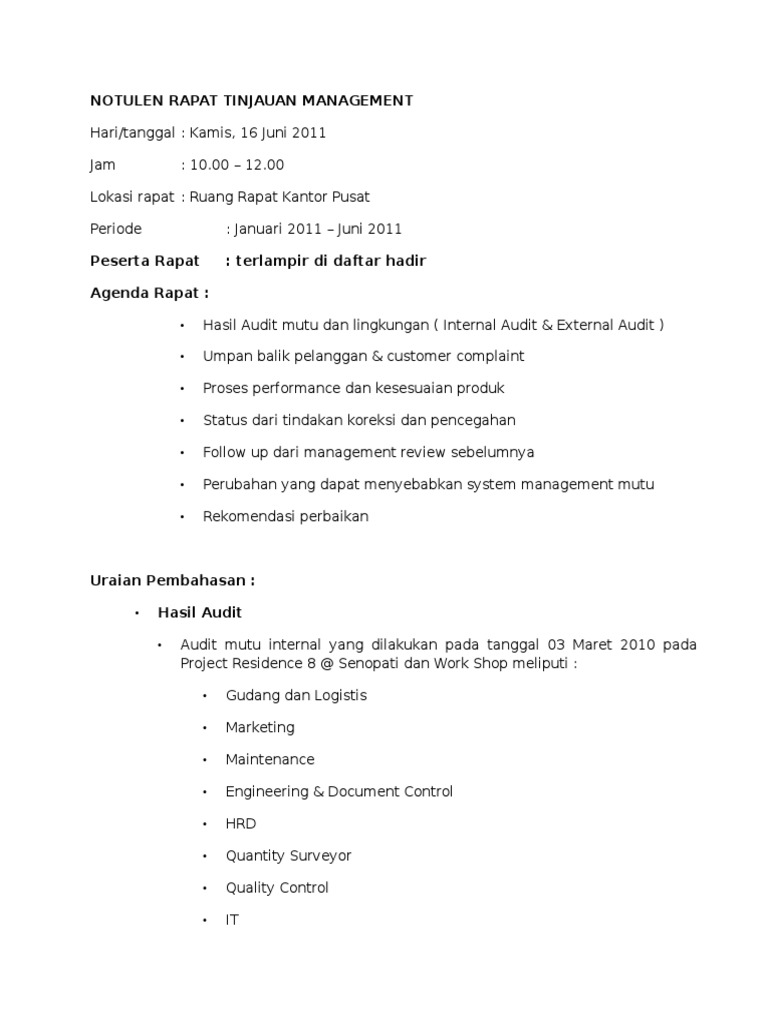 Notulen Rapat Tinjauan Management | PDF