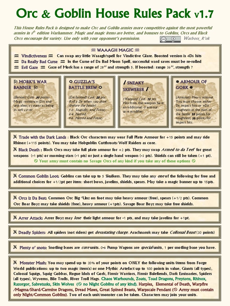 Da Greenskin House Rules Pack v1.7 | Download Free PDF | Fantasy ...
