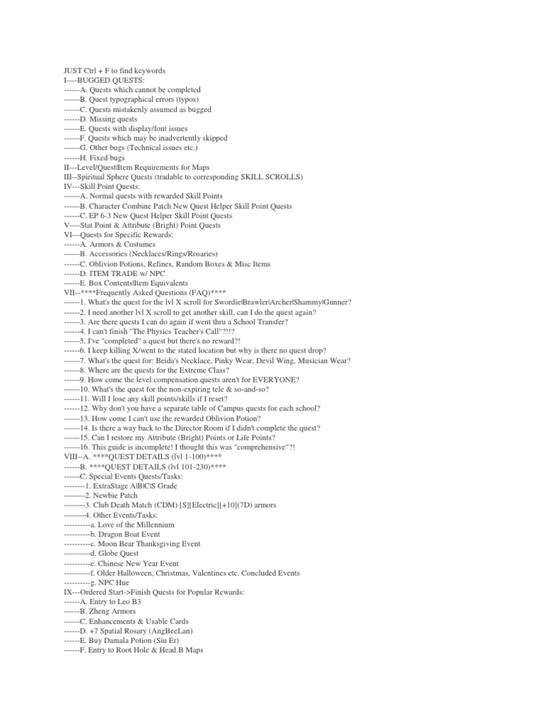 RAN Online Comprehensive Quest Guide | PDF | Bracket | Business