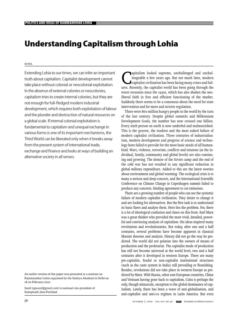Lohia's Critique of Capitalism | PDF | Exploitation Of Labour | Social Science