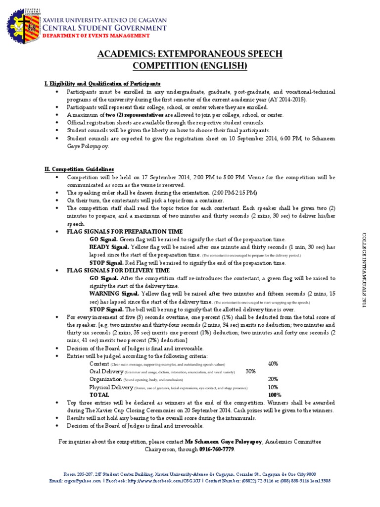 2014 XU Intramurals Guidelines On Extemporaneous | PDF | Students ...