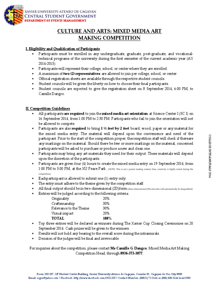 2014 XU Intramurals Guidelines On Mixed Media | PDF | Postgraduate ...