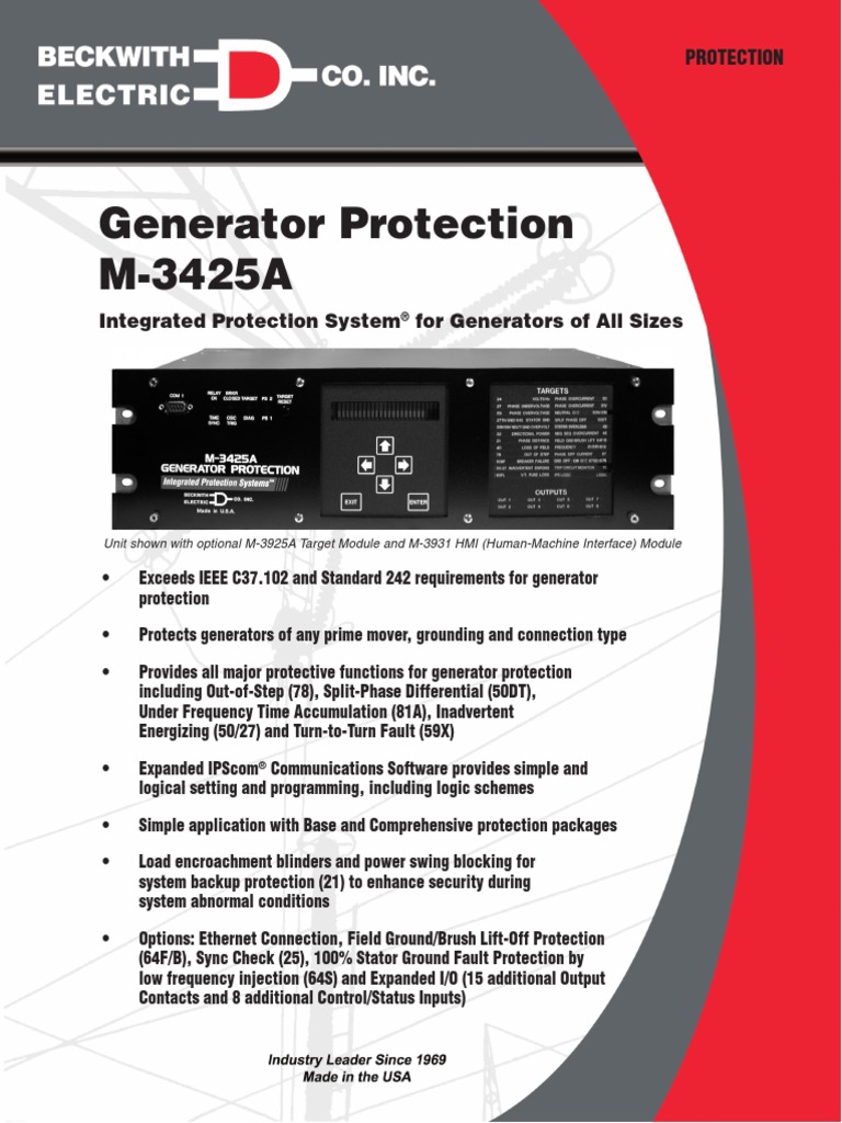 Generator Protection M 3425A | PDF | Discrete Fourier Transform | Relay