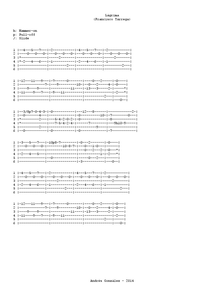 Francisco Tárrega - Lágrima (Tab) PDF | PDF
