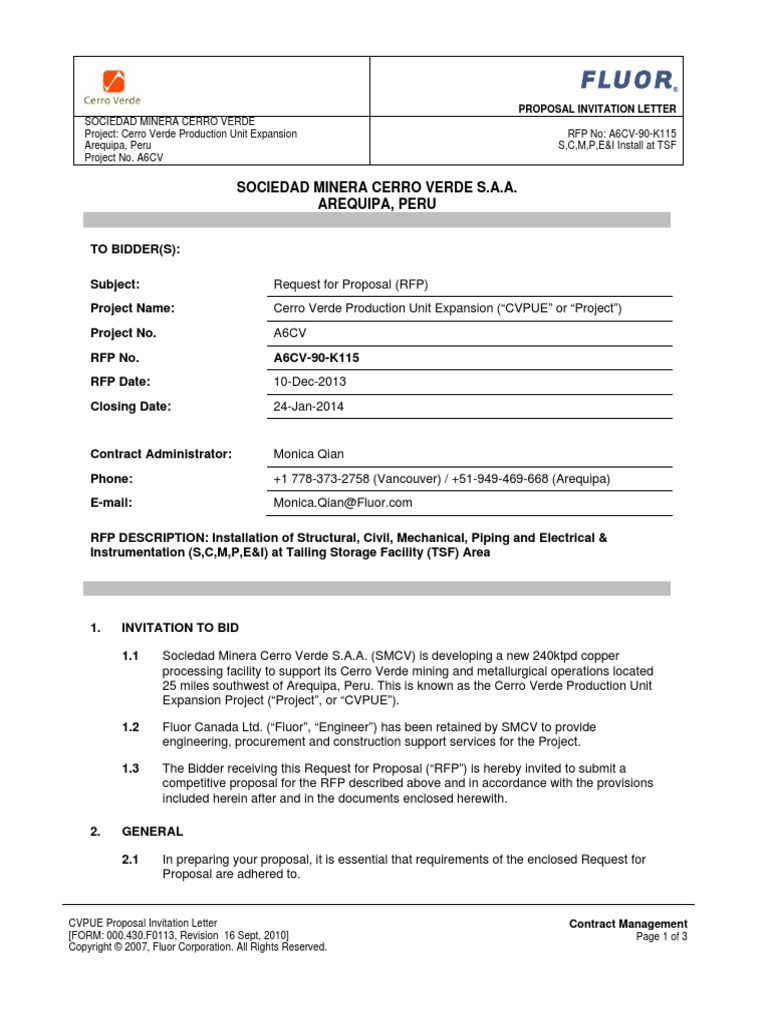 RFP K115 Invite Letter | PDF | Request For Proposal | Business