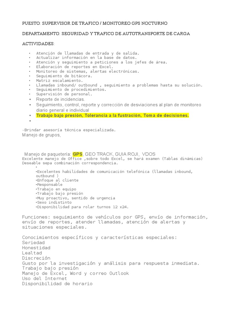 Monitorista de Trafico Gps Nocturno | PDF | Informática | Informática y ...