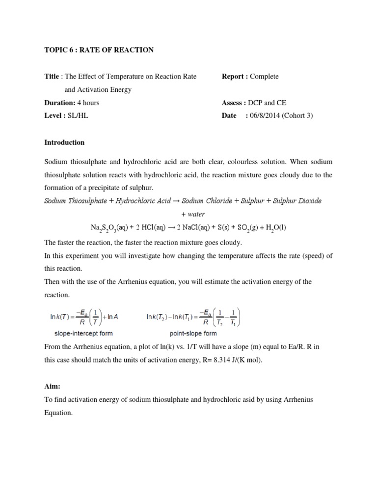 Activation Energy | PDF | Hydrochloric Acid | Reaction Rate
