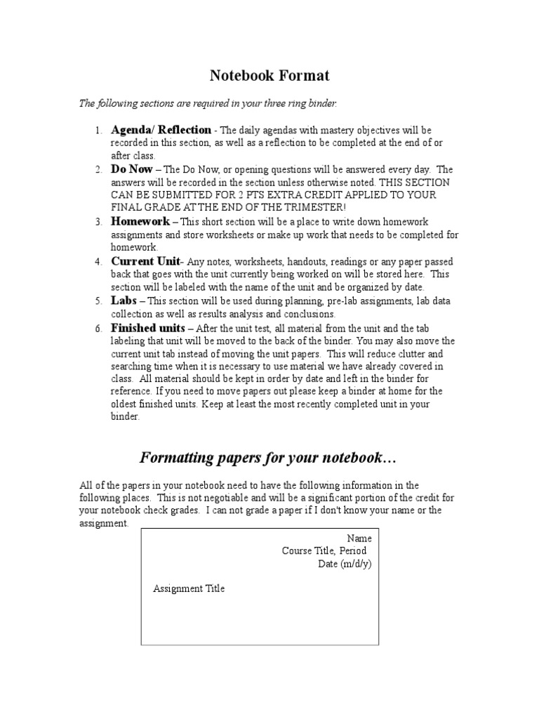 Notebook Format: Formatting Papers For Your Notebook | PDF