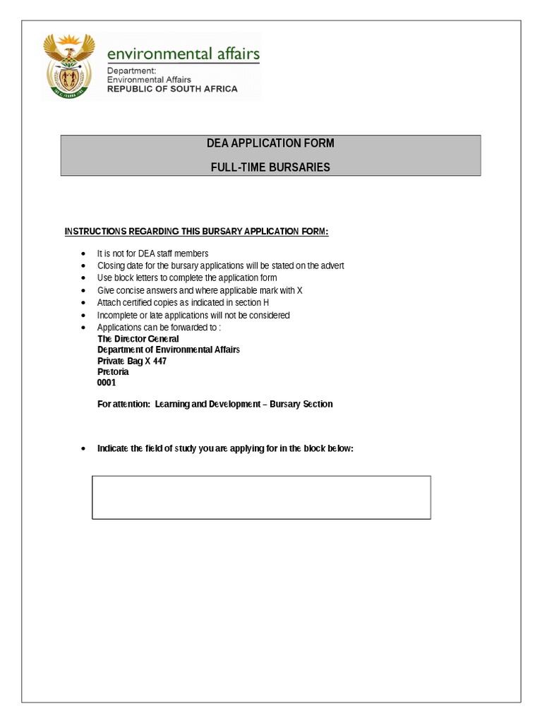Dea Application Form Full-Time Bursaries | PDF | Academia | Further Education