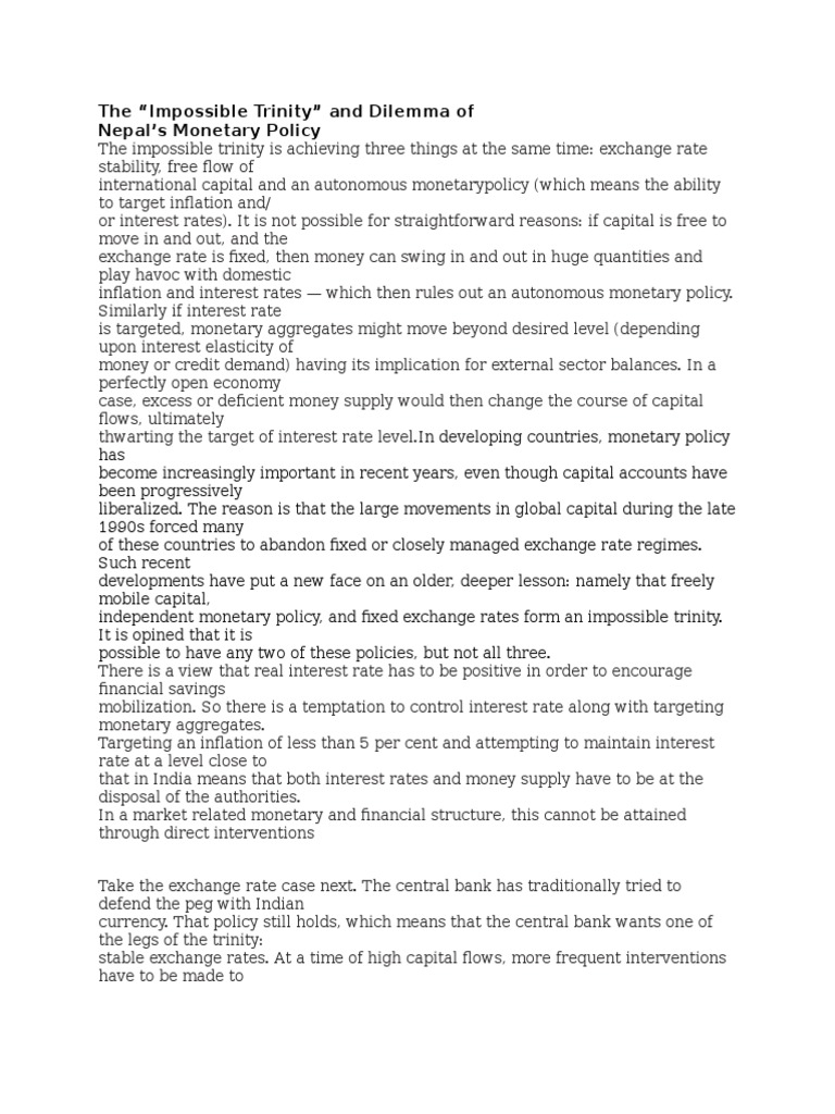 Impossible Trinity | PDF | Monetary Policy | Fixed Exchange Rate System