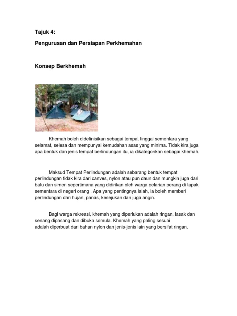 Pengurusan Dan Persiapan Perkhemahan | PDF