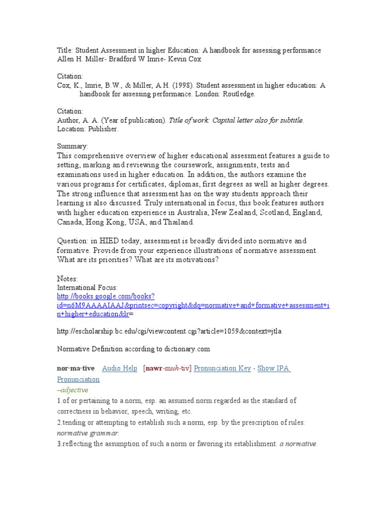 Normative Assessment | PDF | Test (Assessment) | Educational Assessment