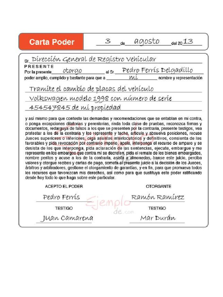 Ejemplo de Carta Poder | PDF