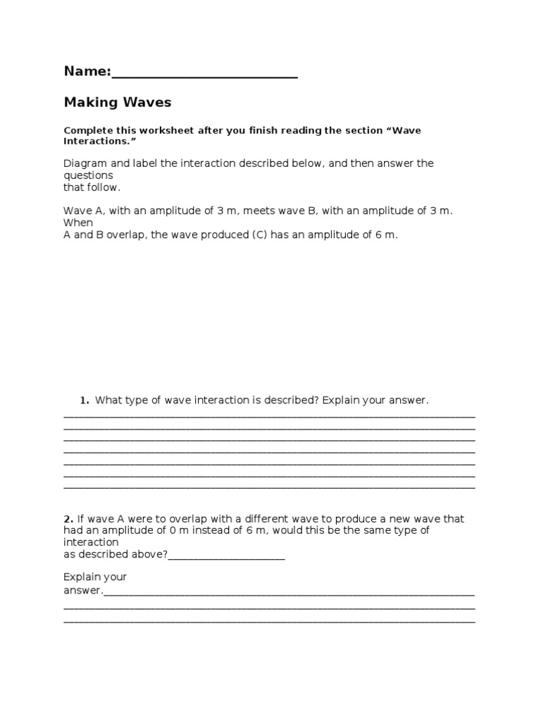Wave Interactions Worksheet | PDF | Physical Phenomena | Periodic Phenomena