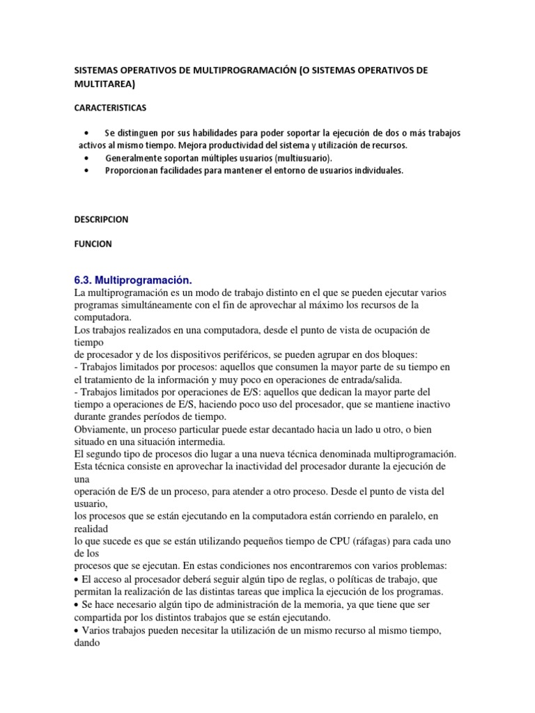 Sistemas Operativos de Multiprogramación | PDF | Sistema operativo | Proceso (Computación)
