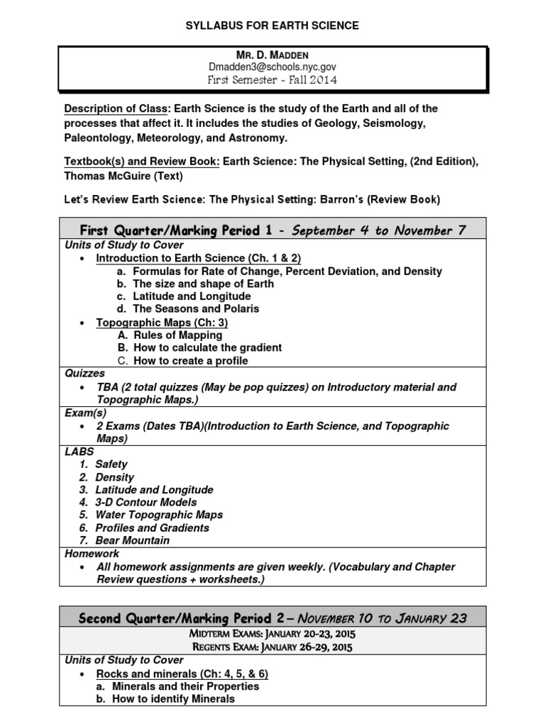 Earth Science Syllabus Overview | PDF | Geology | Rock (Geology)