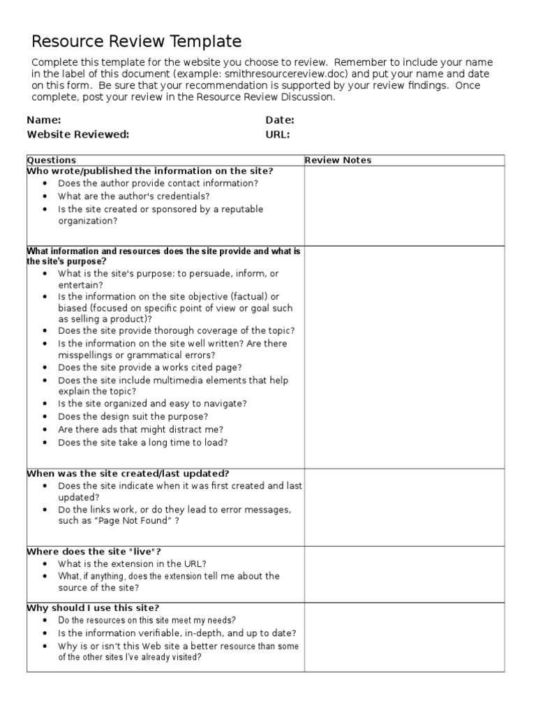 Resource Review Template | PDF