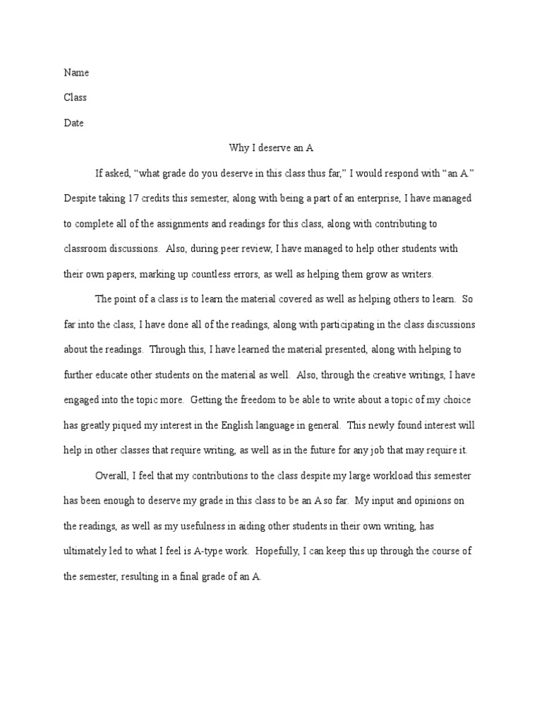 Sample Essay On Why I Deserve An A Pedagogy Teaching