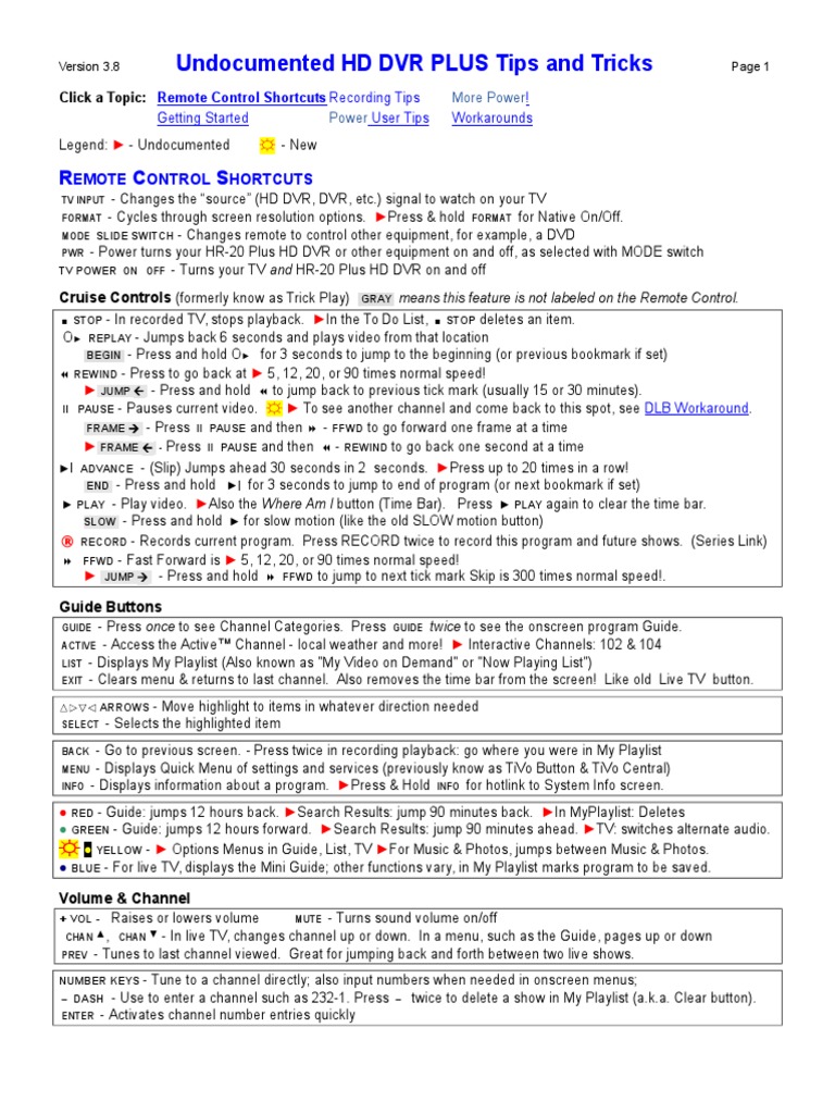 Directv HD DVR Plus Tips Tricks | PDF | Telecommunications | Broadcast ...
