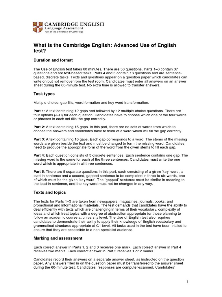 CAE Use of English Test Overview | PDF | Learning | Cognition
