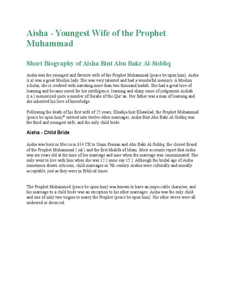 Aisha: The Youngest Wife of Muhammad | PDF | Abrahamic Religions ...