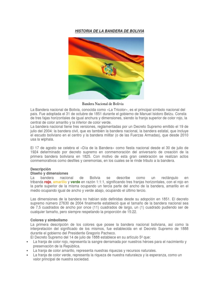 Historia de La Bandera de Bolivia | Bandera | Símbolos nacionales