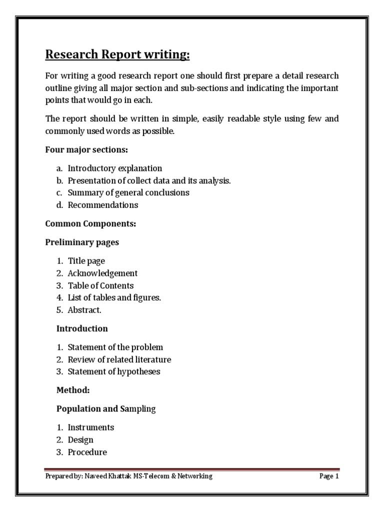 Research Report Writing:: Four Major Sections | PDF