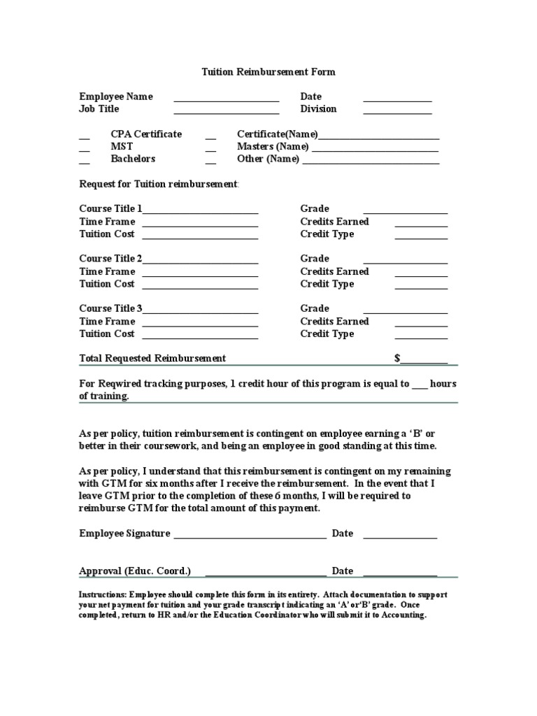 Tuition Reimbursement Form 2009 Rev | PDF | Career & Growth | Business