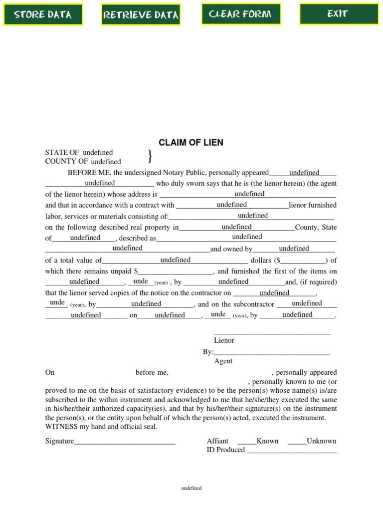 Claim of Lien: Undefined Undefined | PDF | Law