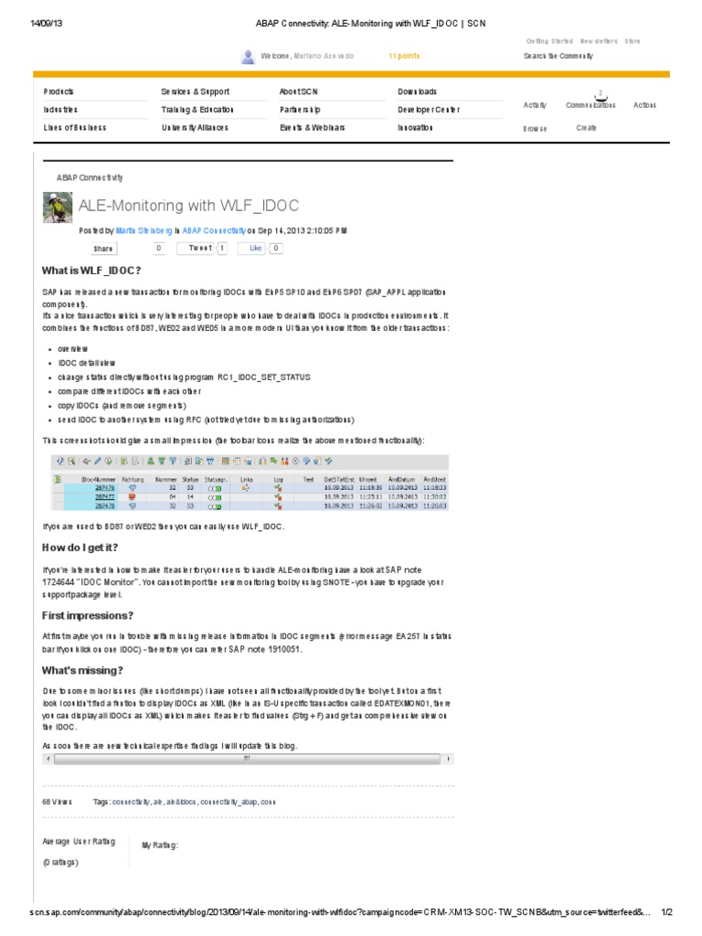 ABAP Connectivity - ALE-Monitoring With WLF - IDOC - SCN PDF | PDF | Twitter | Digital Technology