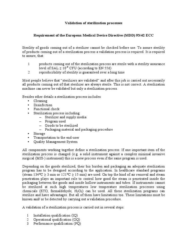 Validation Of Sterilization Processes Pdf Sterilization