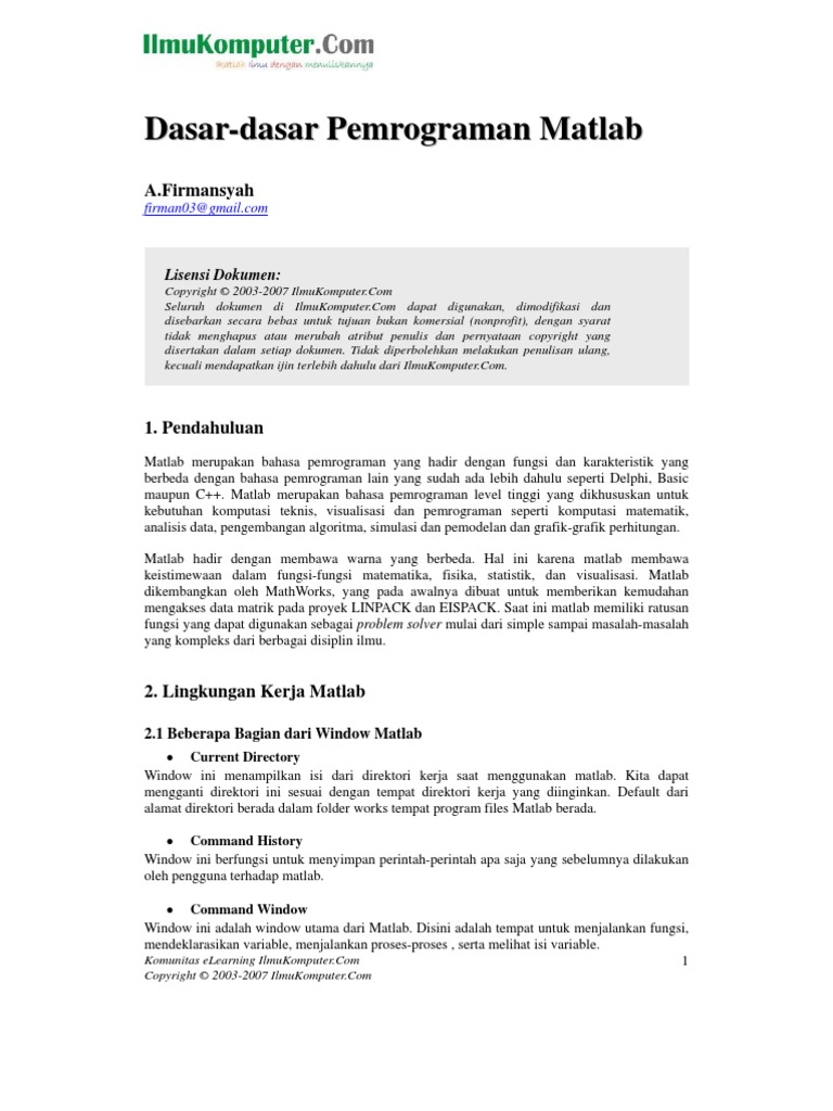 Dasar Pemrograman Matlab | PDF