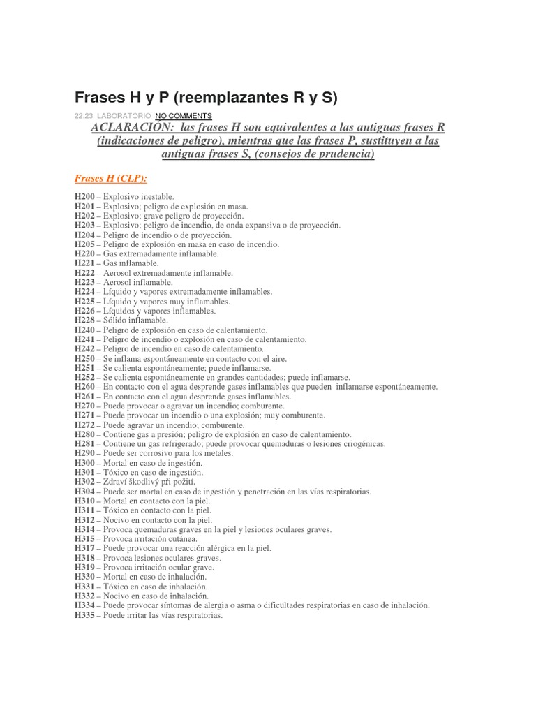 Frases H y P en Seguridad Química | PDF | Toxicidad | Agua