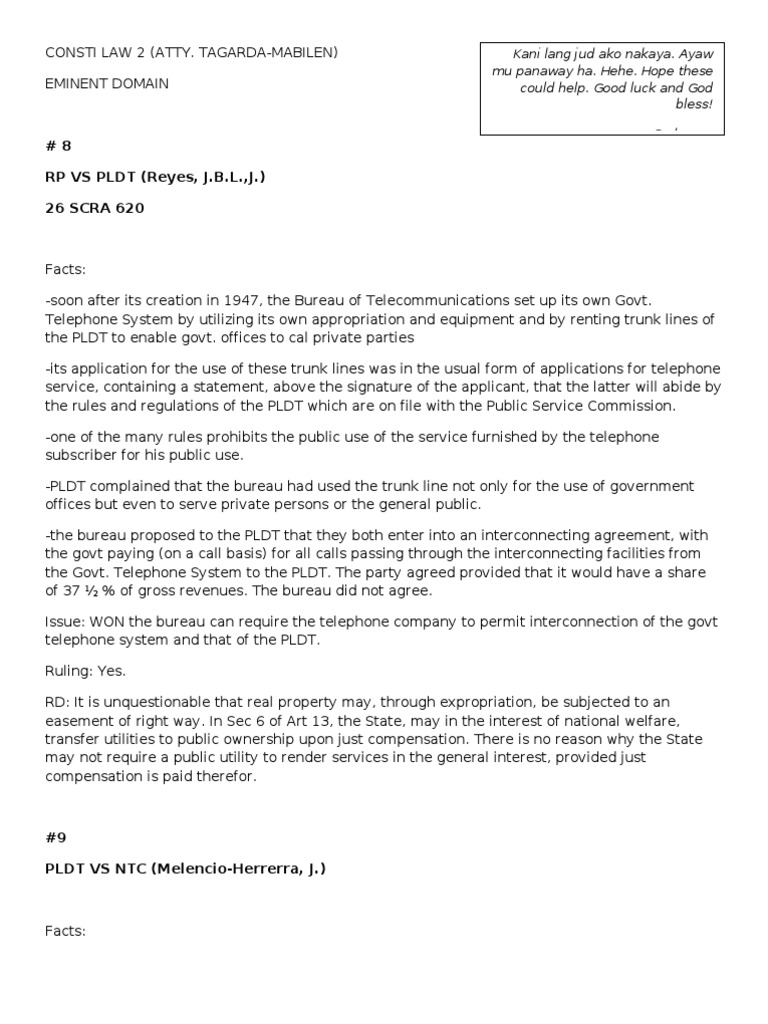 Eminent Domain Cases 8 9 11 | PDF | Eminent Domain | Law And Economics